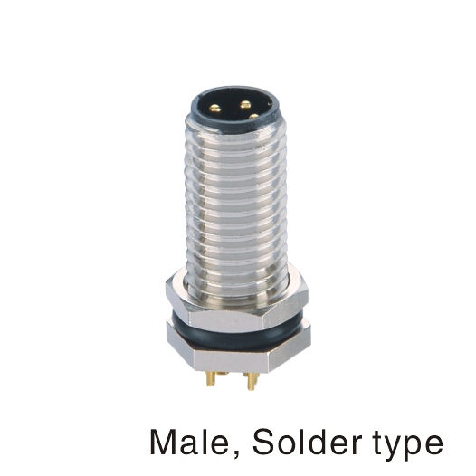 M8 Stecker 5P, B Cod. Flanschstecker, Lötanschluss, Front Verschraubung, gerade, ohne Leitung